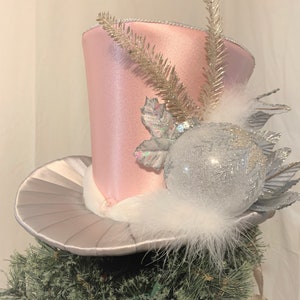 Silver and Pink Tree Topper Top Hat, Top Hat Tree Topper, Christmas ...
