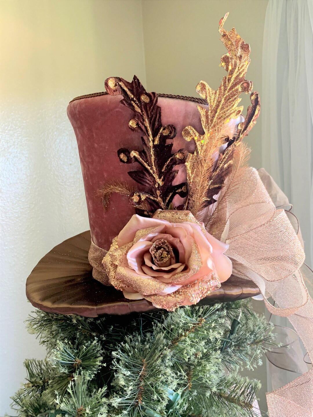 Rose Gold Tree Topper - Christmas Tree Topper Top Hat - Tree Topper Top ...
