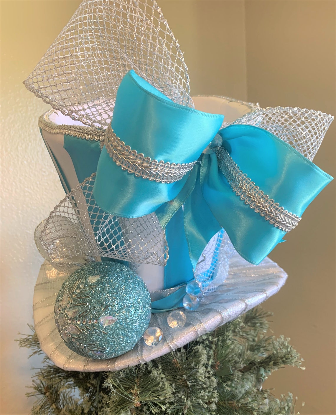 Blue and Silver Top Hat Tree Topper Tree Topper Top Hat - Etsy