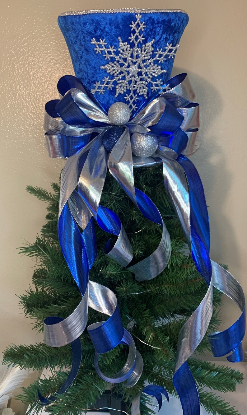 Silver and Blue Snowflakes Top Hat Tree Topper Silver and - Etsy