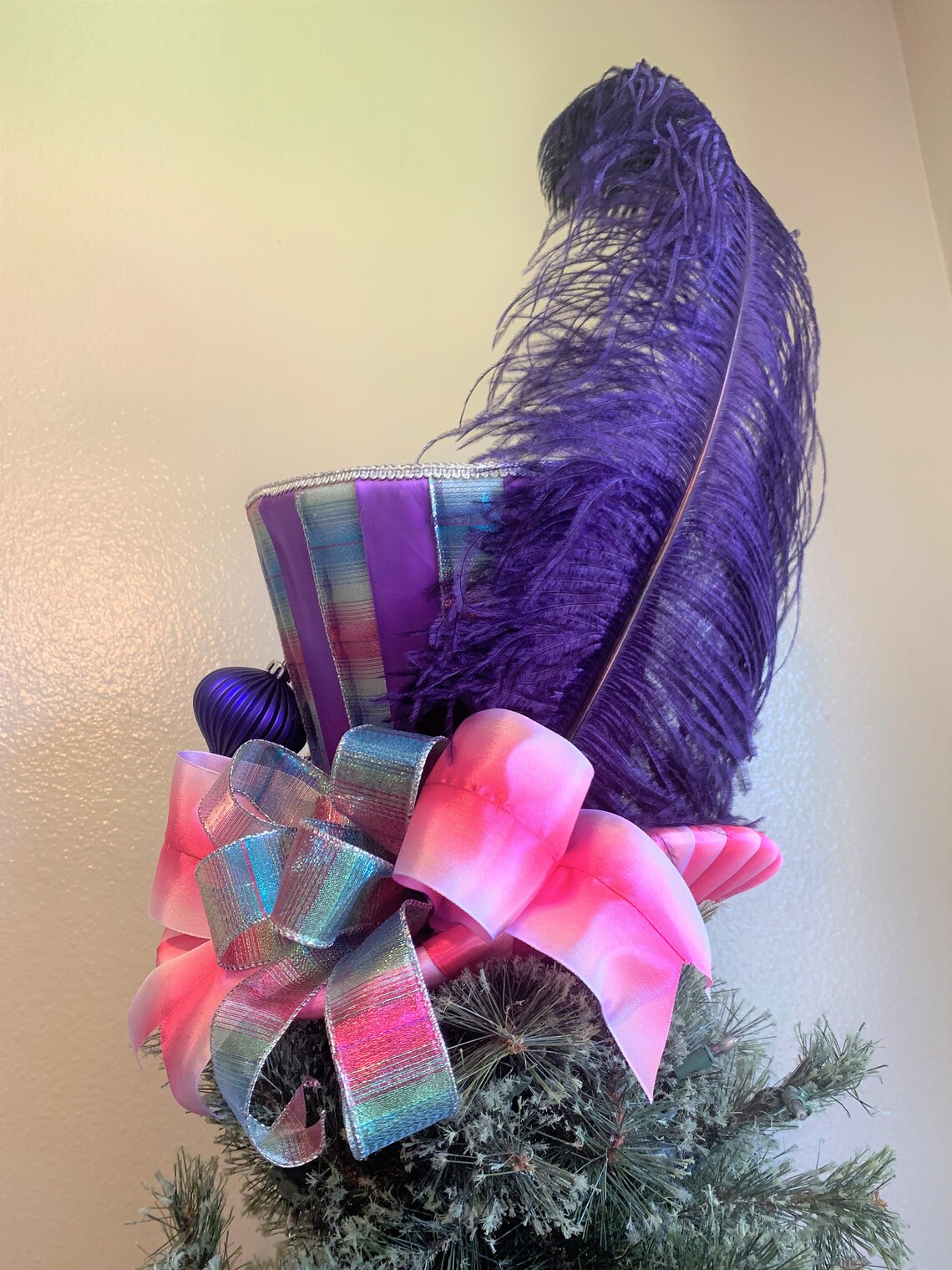 Purple and Pink Christmas Top Hat Tree Topper Whimsical Tree - Etsy