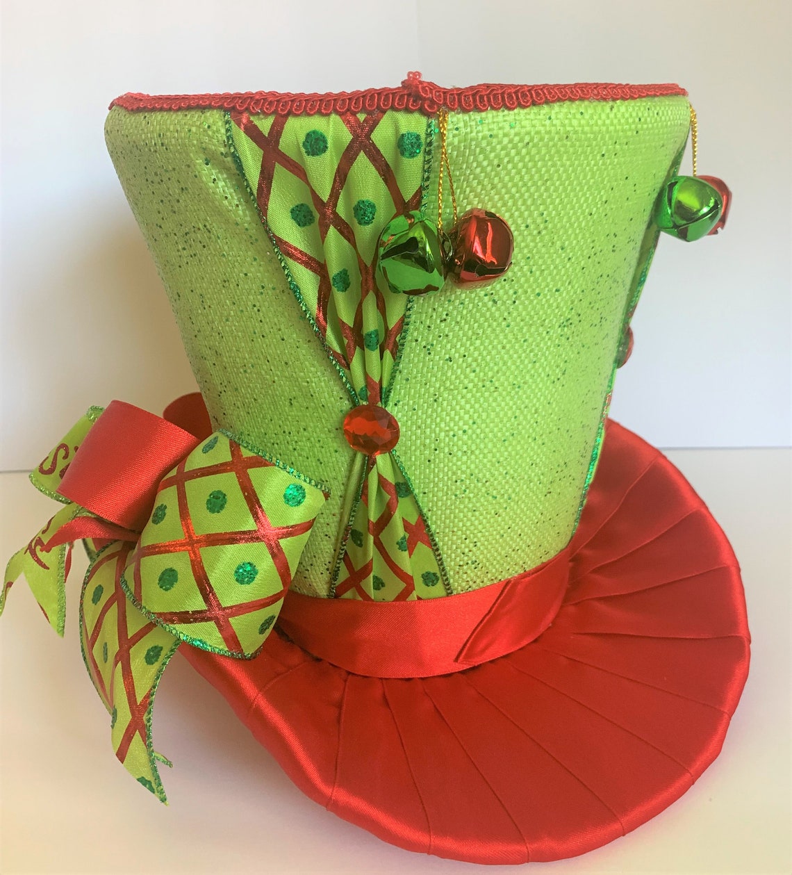 Jester Tree Topper Top Hat Green and Red Top Hat Green and - Etsy