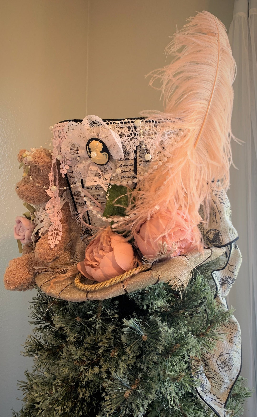 Victorian Tree Topper Top Hat, Shabby Chic Top Hat Tree Topper ...