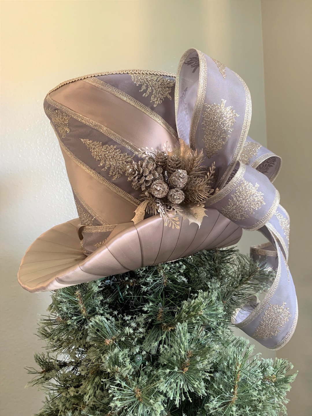 Christmas Tree Topper Top Hat, Silver Gold Tree Topper, Christmas Tree ...