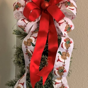 Teddy Bear Tree Topper Bow - Christmas Tree Topper Bow - Red and White ...