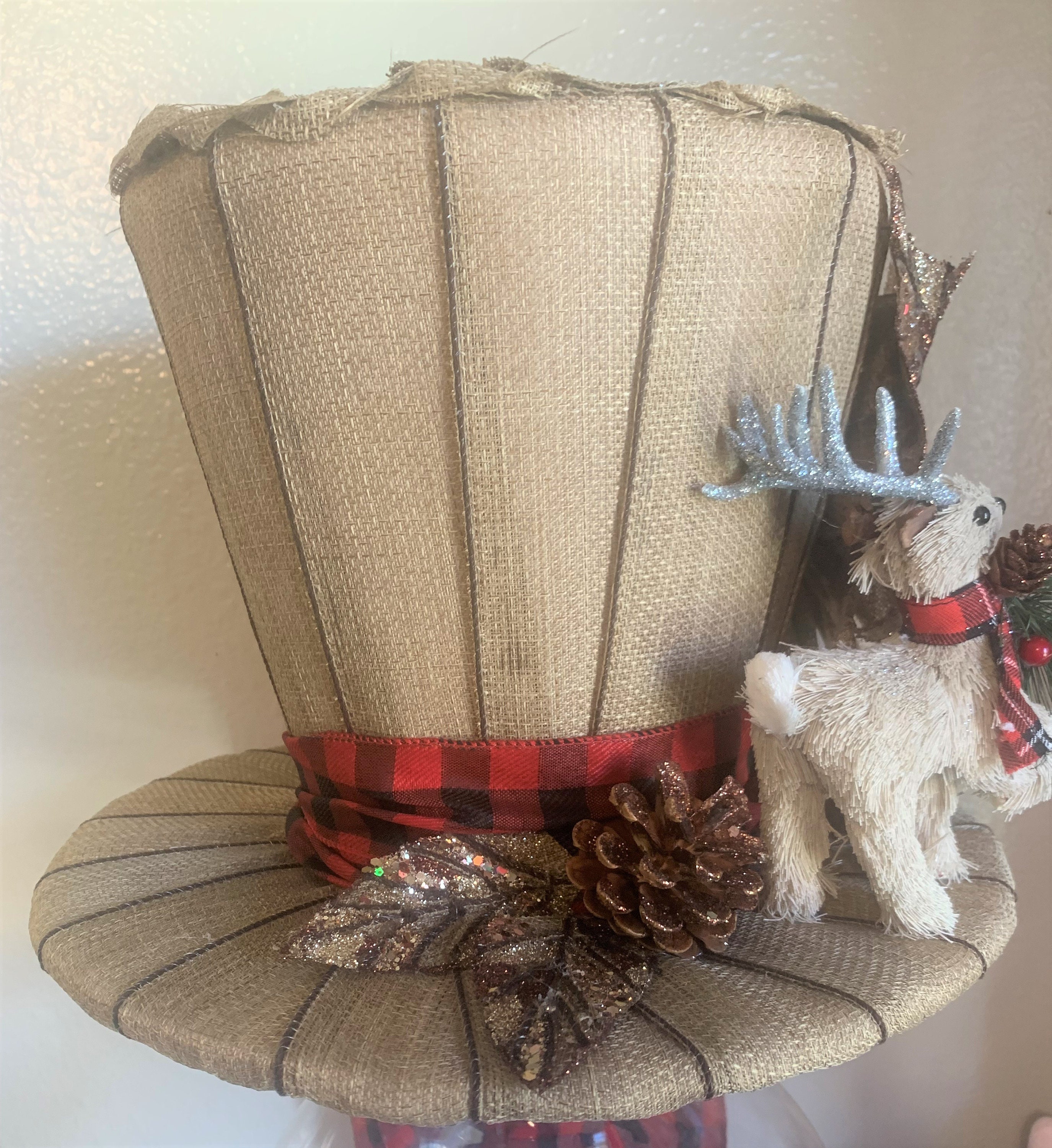 Rustic Burlap Top Hat Tree Topper - Woodland Christmas Centerpiece - Etsy