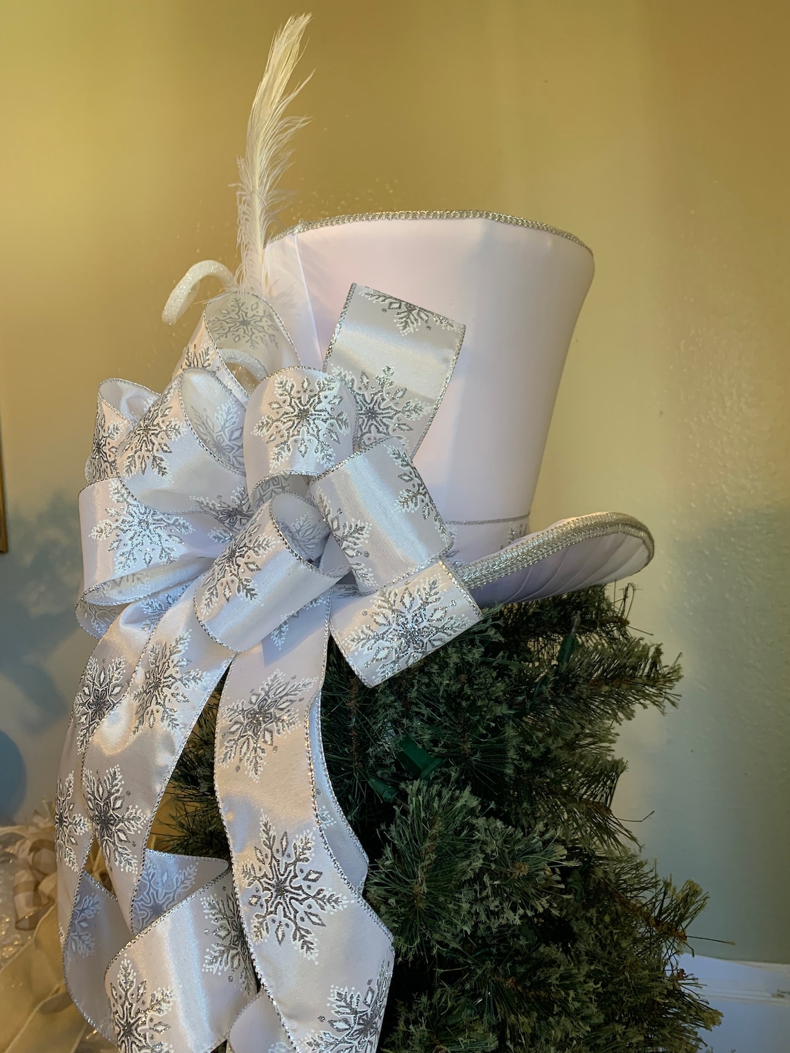 Snowflake Tree Topper Top Hat White and Silver Tree Topper | Etsy