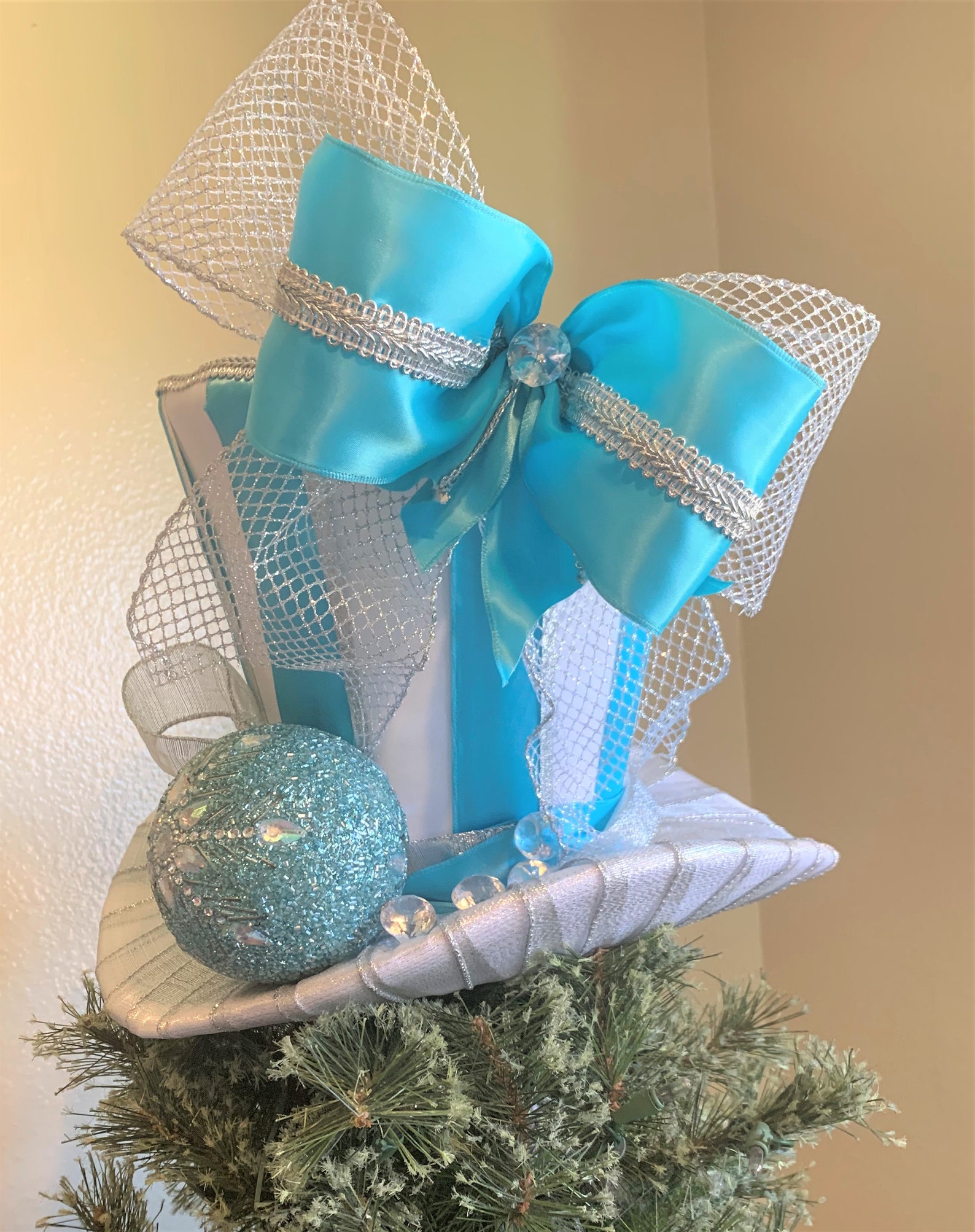 Blue and Silver Top Hat Tree Topper Tree Topper Top Hat - Etsy