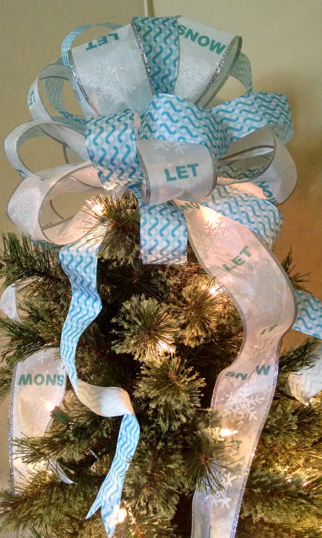 Let It Snow Tree Topper Bow - Snowflake Tree Top Bow - Christmas ...