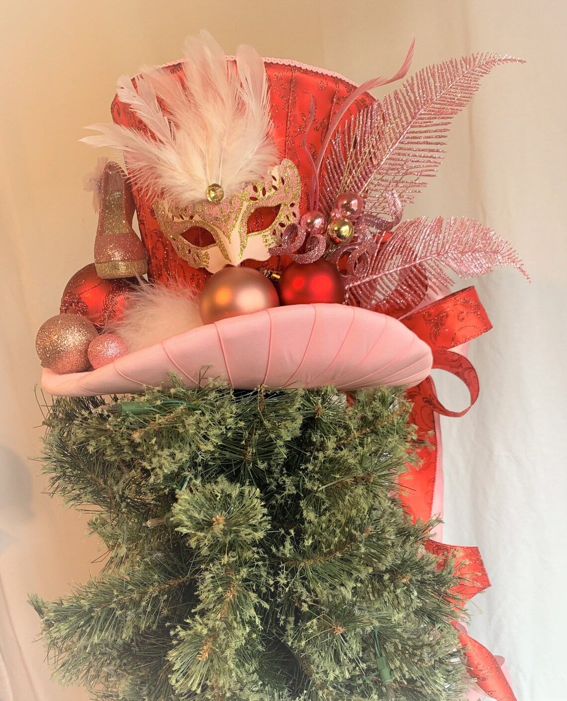 Pink and Red Tree Topper Top Hat Christmas Tree Topper - Etsy