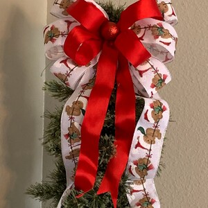 Teddy Bear Tree Topper Bow - Christmas Tree Topper Bow - Red and White ...