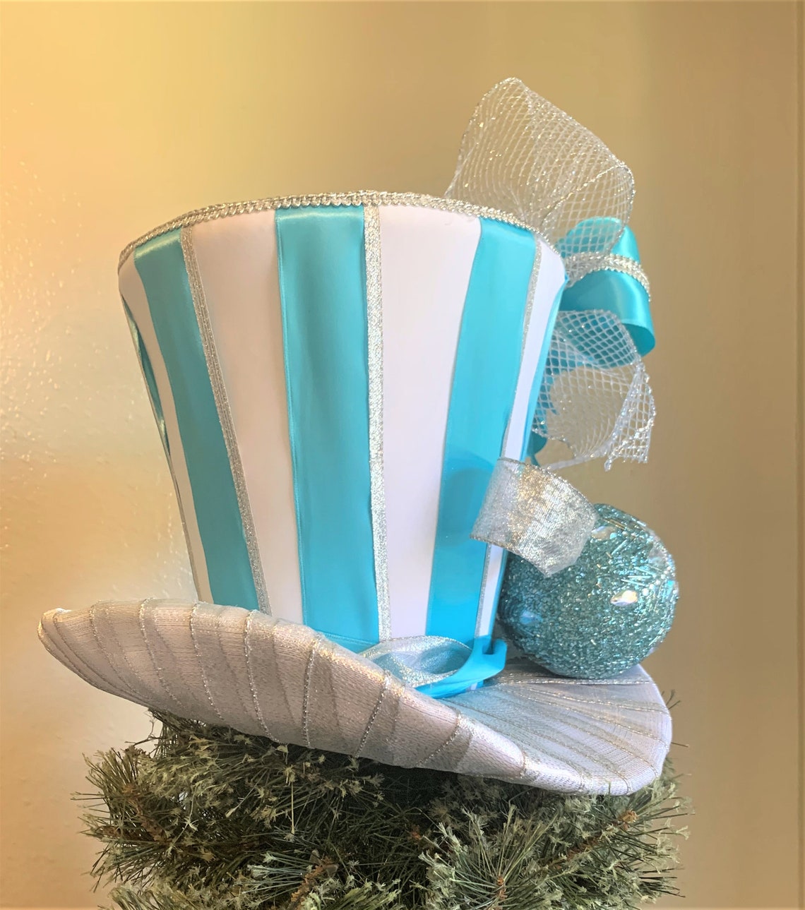 Blue and Silver Top Hat Tree Topper Tree Topper Top Hat - Etsy