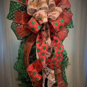 Extra Large Teddy Bear Tree Topper Bow - Red and Green Christmas Tree ...