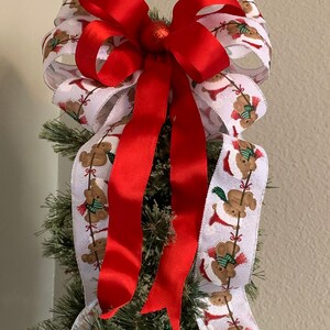 Teddy Bear Tree Topper Bow - Christmas Tree Topper Bow - Red and White ...