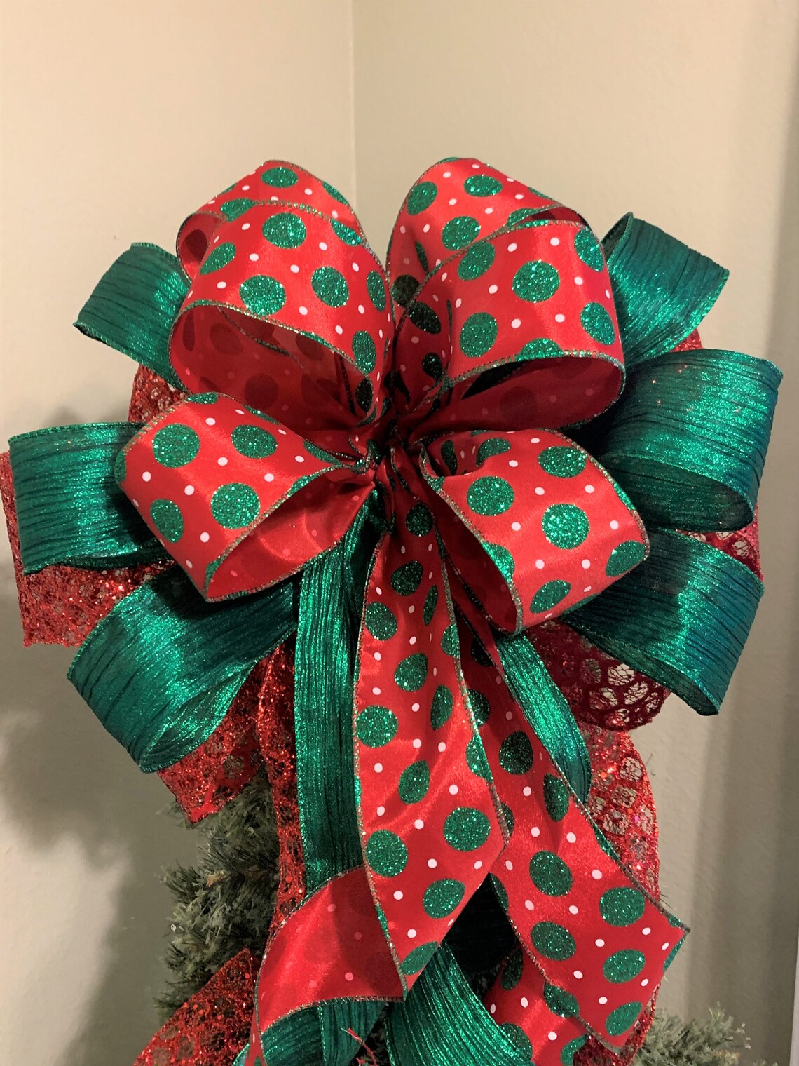 Extra Large Tree Topper Christmas Tree Topper Bow Red and - Etsy