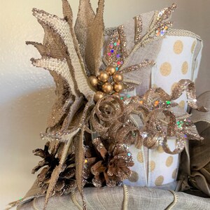 Burlap Tree Topper, Rustic Tree Topper Top Hat, Burlap Polka-dot Tree ...