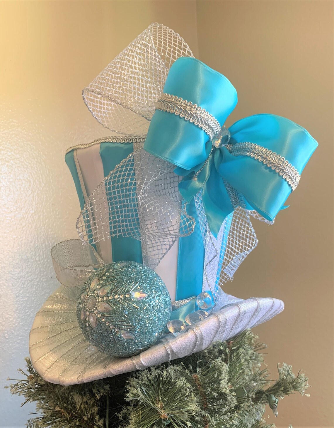 Blue and Silver Top Hat Tree Topper Tree Topper Top Hat - Etsy