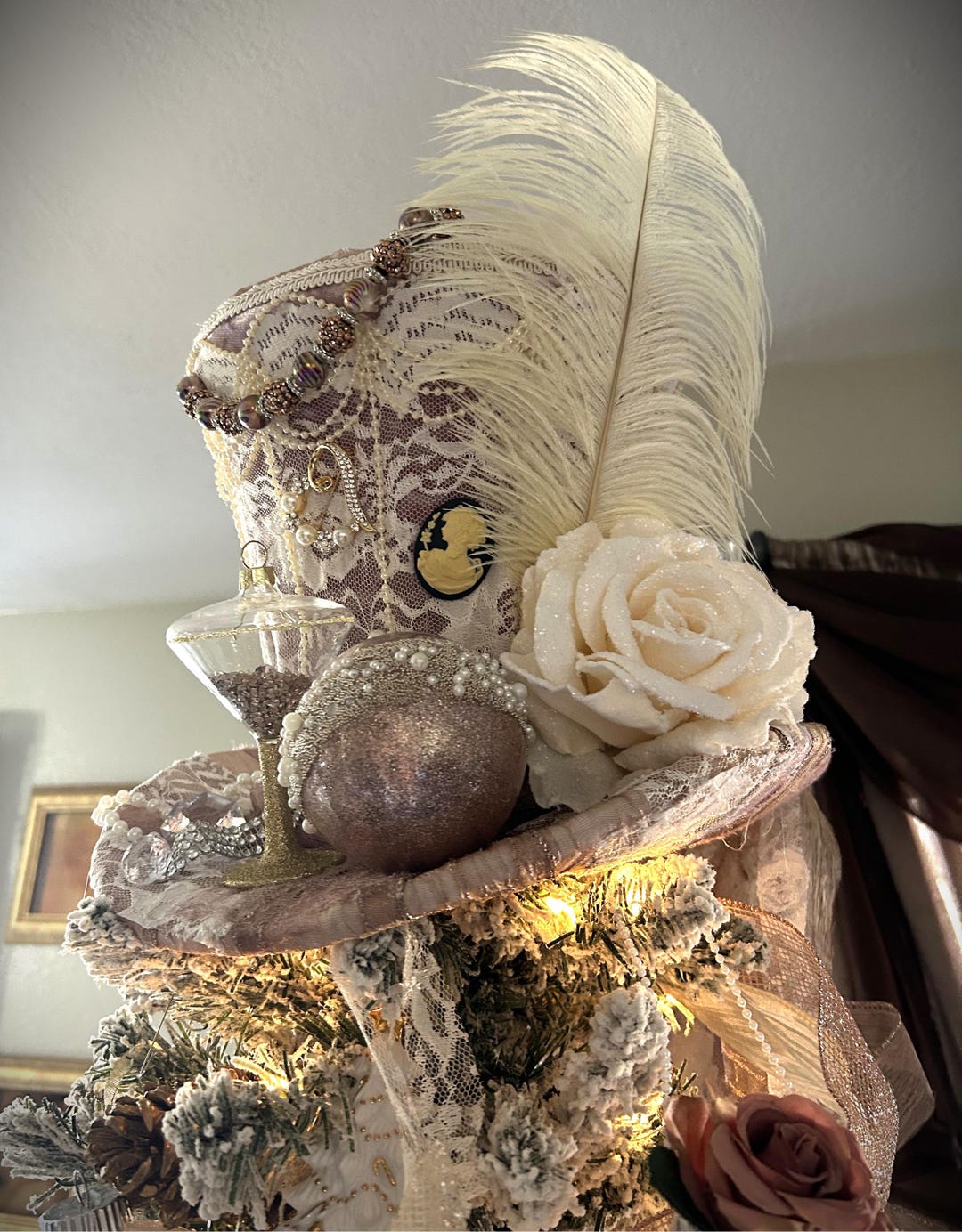 Victorian Top Hat Tree Topper, Shabby Chic Top Hat Tree Topper ...