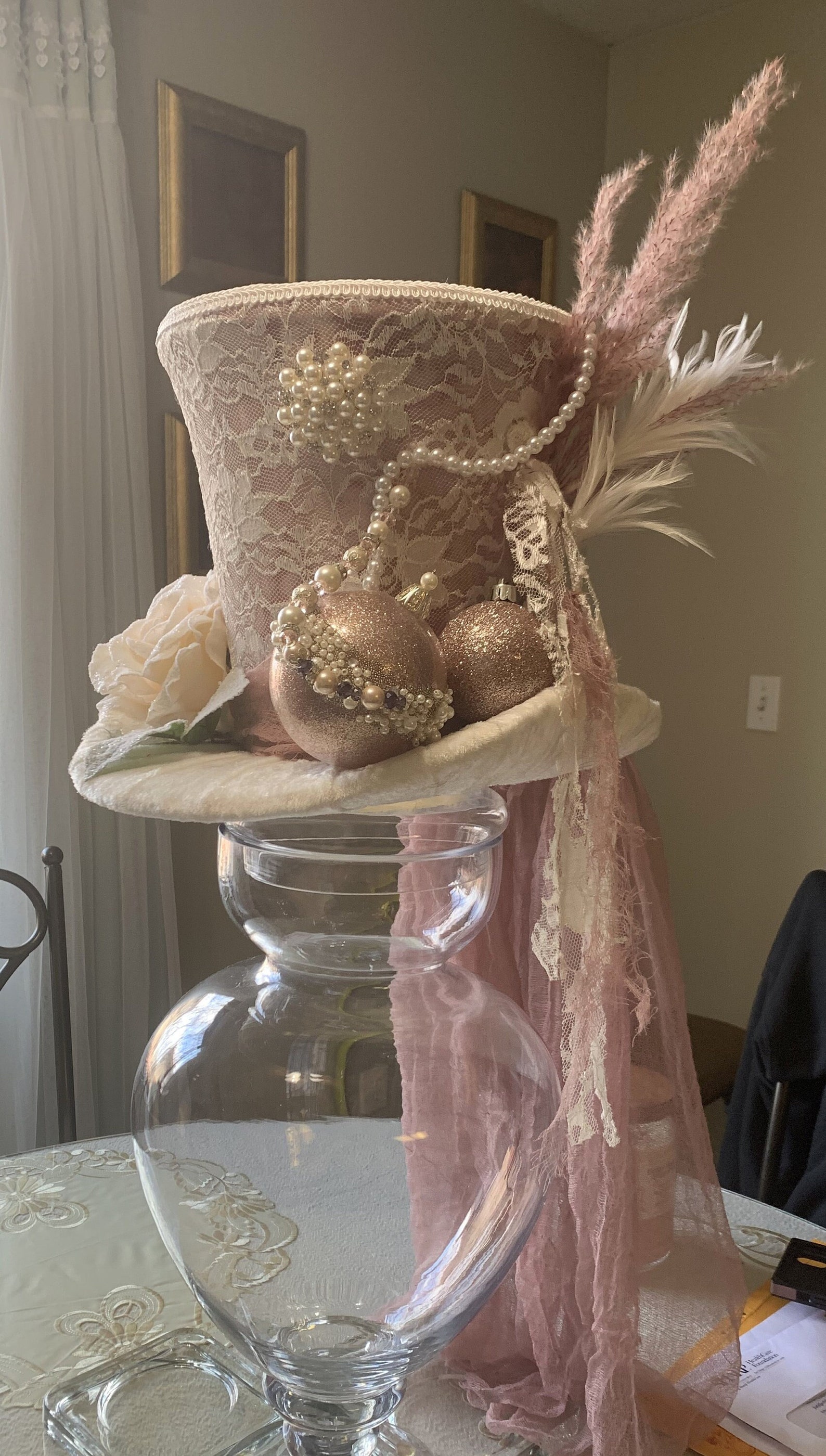 Victorian Top Hat Tree Topper, Shabby Chic Top Hat Tree Topper ...