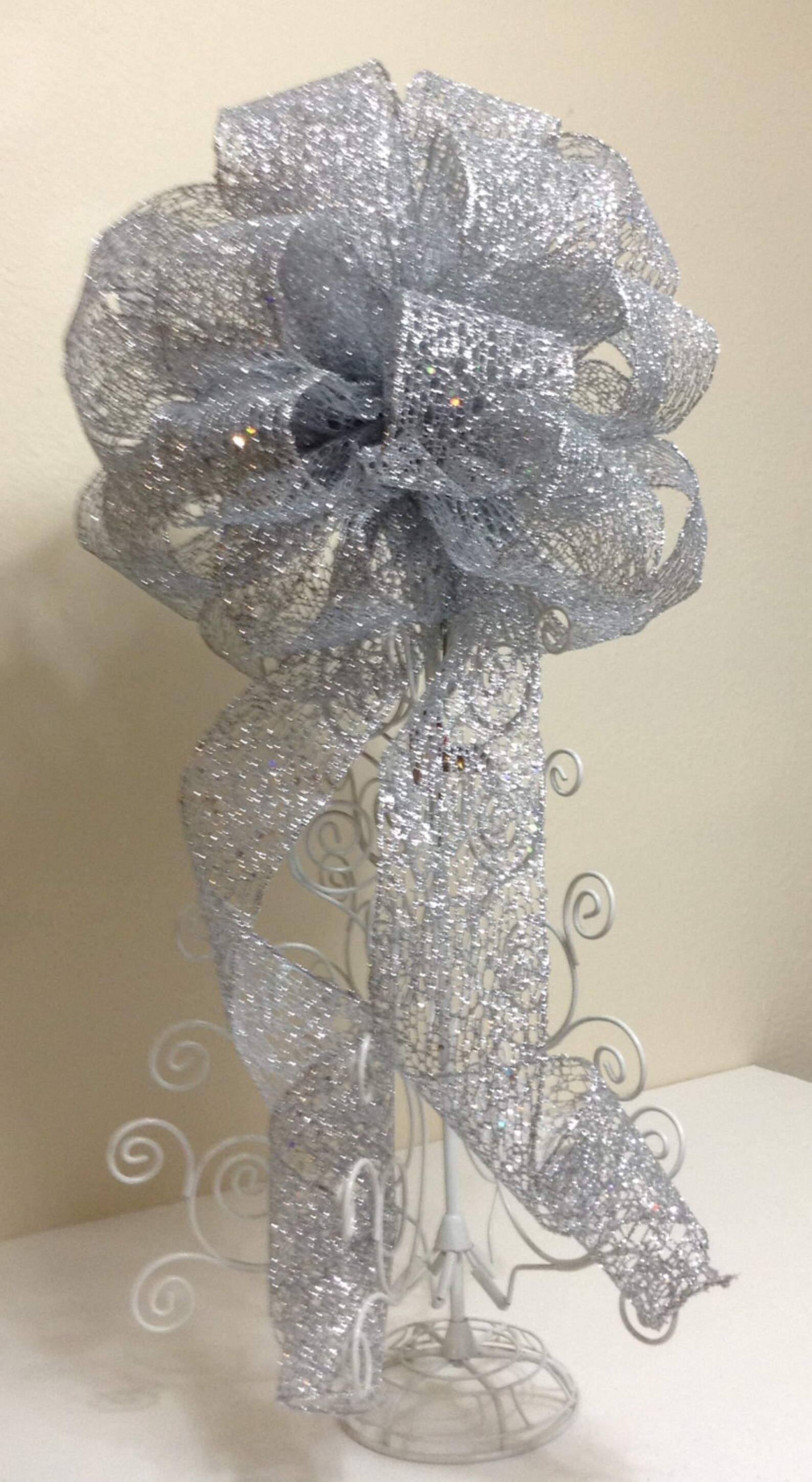 Extra Large Silver Tree Topper Bow Christmas Tree Topper | Etsy