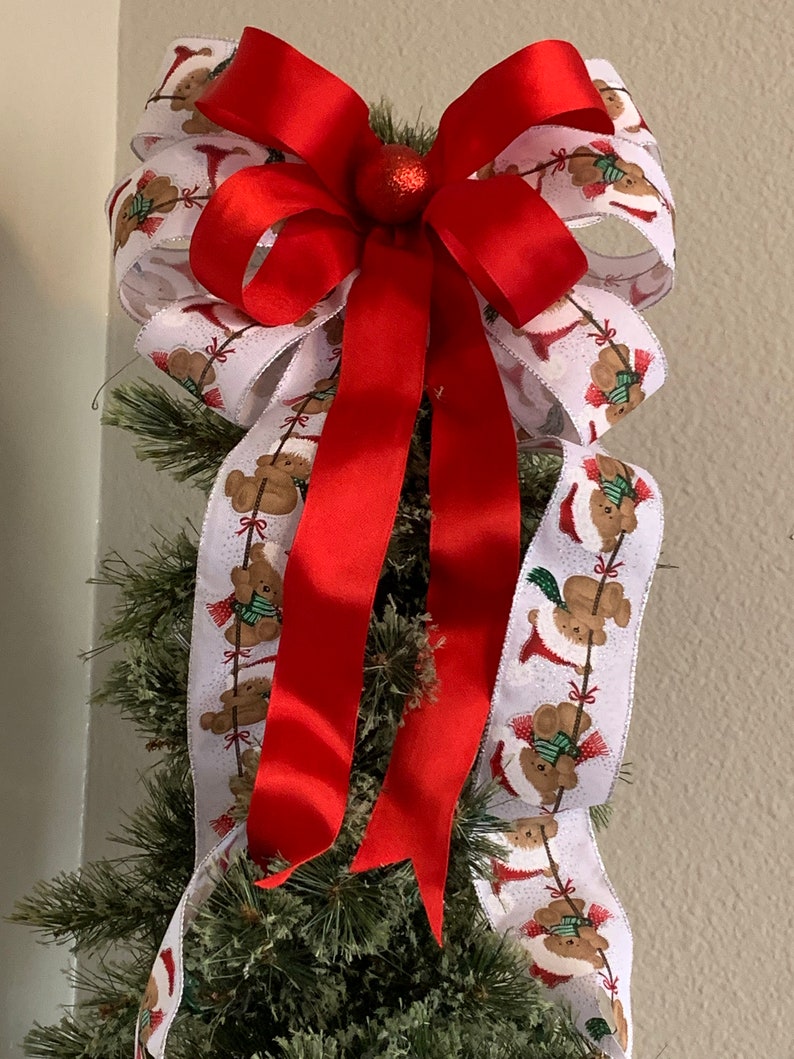 Teddy Bear Tree Topper Bow Christmas Tree Topper Bow Red | Etsy
