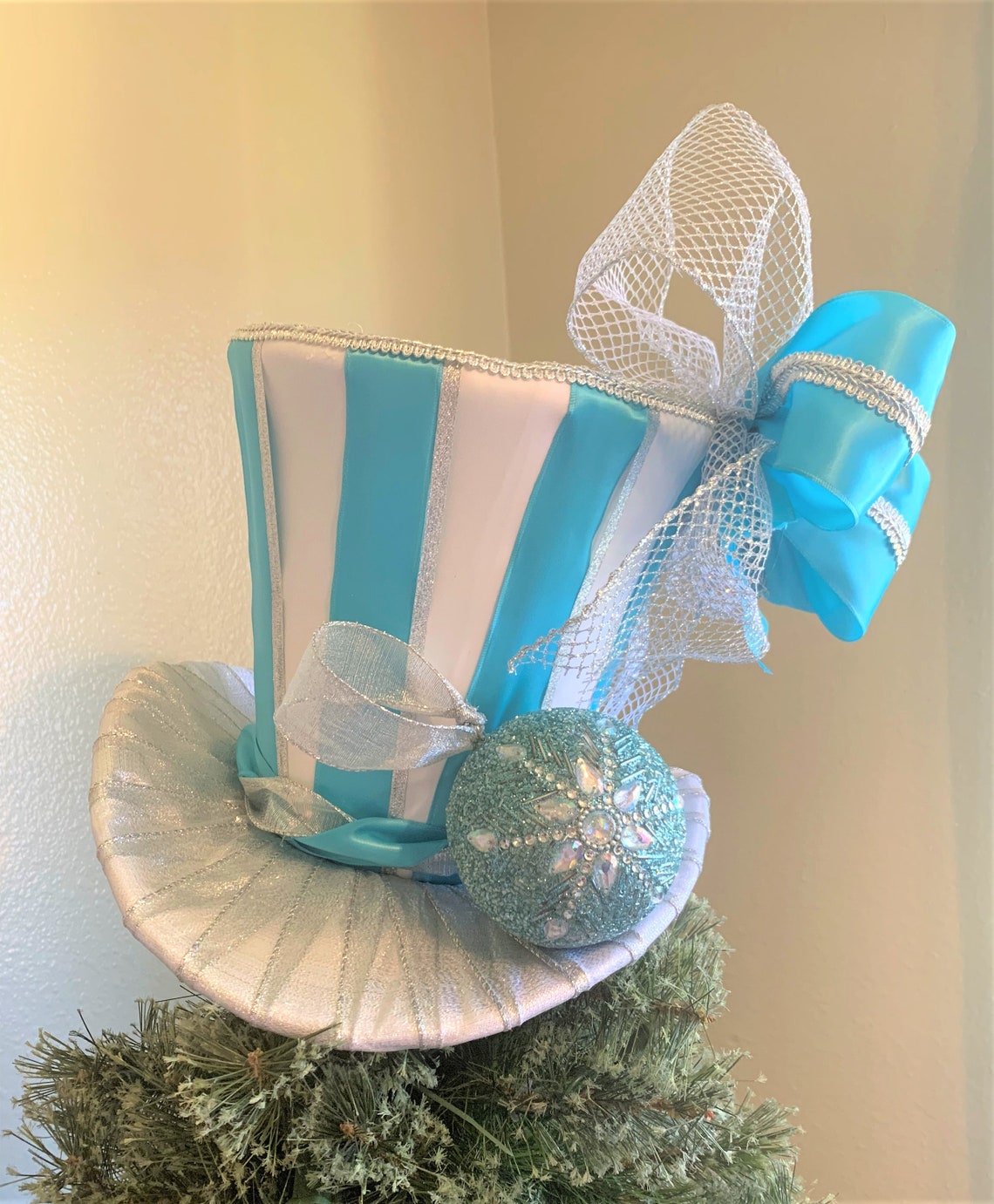 Blue and Silver Top Hat Tree Topper Tree Topper Top Hat - Etsy