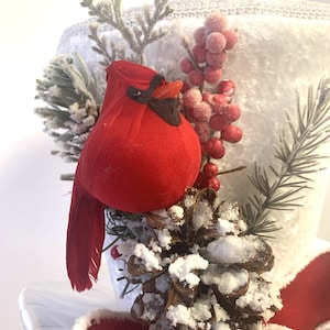 Cardinal Tree Topper, White Top Hat Tree Topper, Christmas Tree Topper ...