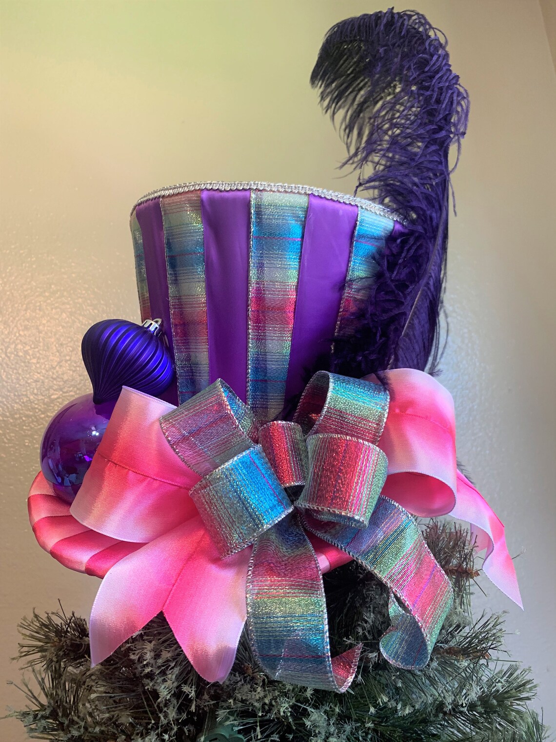 Purple and Pink Christmas Top Hat Tree Topper Whimsical Tree - Etsy