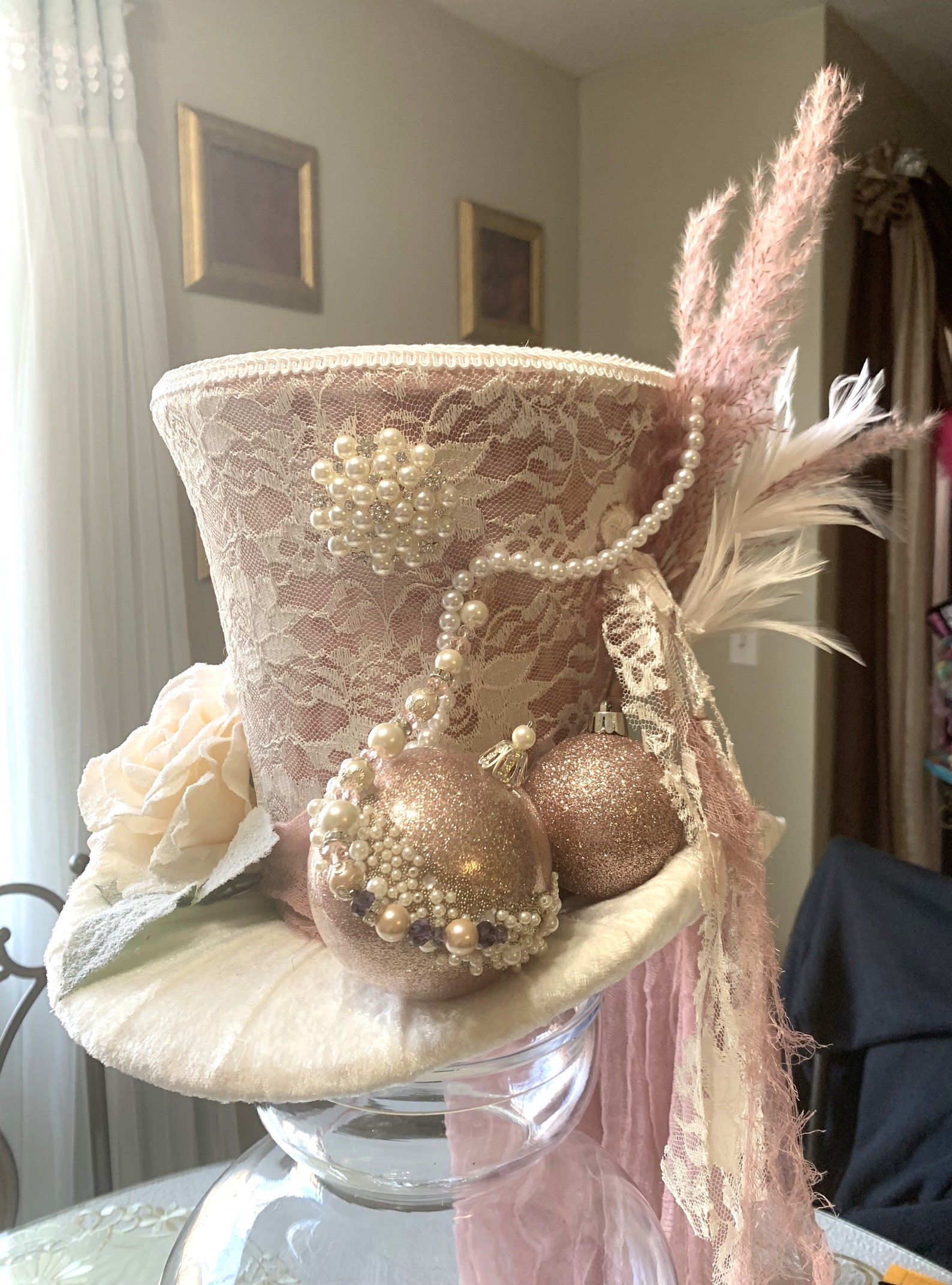 Victorian Top Hat Tree Topper, Shabby Chic Top Hat Tree Topper ...