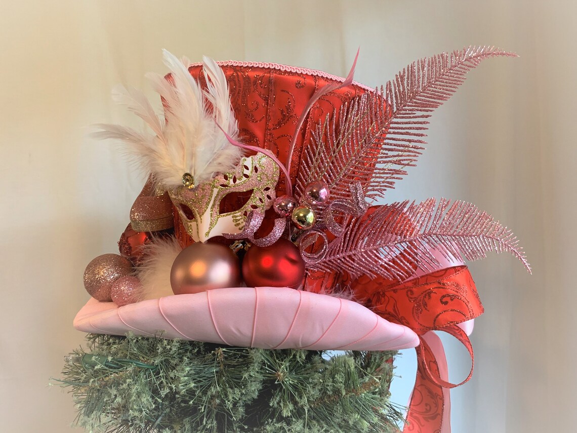 Pink and Red Tree Topper Top Hat Christmas Tree Topper - Etsy
