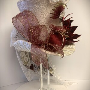 Victorian Tree Topper, Ivory Burgundy Tree Topper Top Hat, Christmas ...