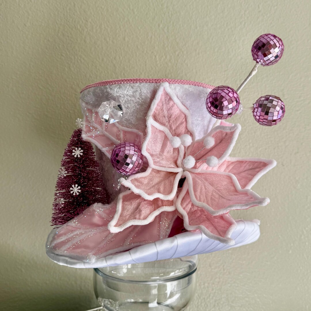 Pink Christmas Top Hat Tree Topper - Whimsical Poinsettia Holiday ...