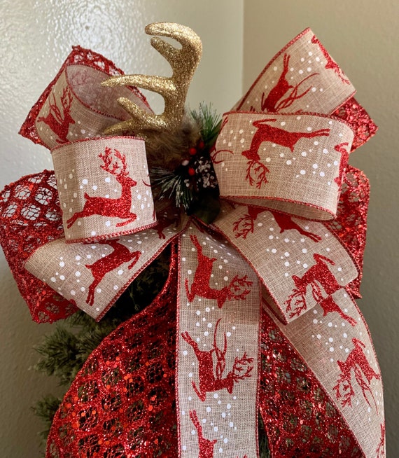 Antler Tree Topper Bow Reindeer Tree Topper Bow Red and | Etsy