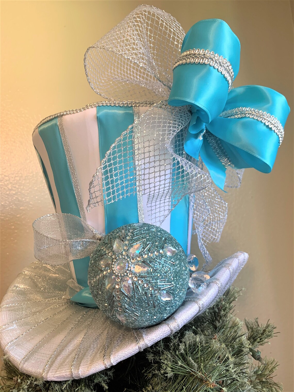 Blue and Silver Top Hat Tree Topper Tree Topper Top Hat - Etsy