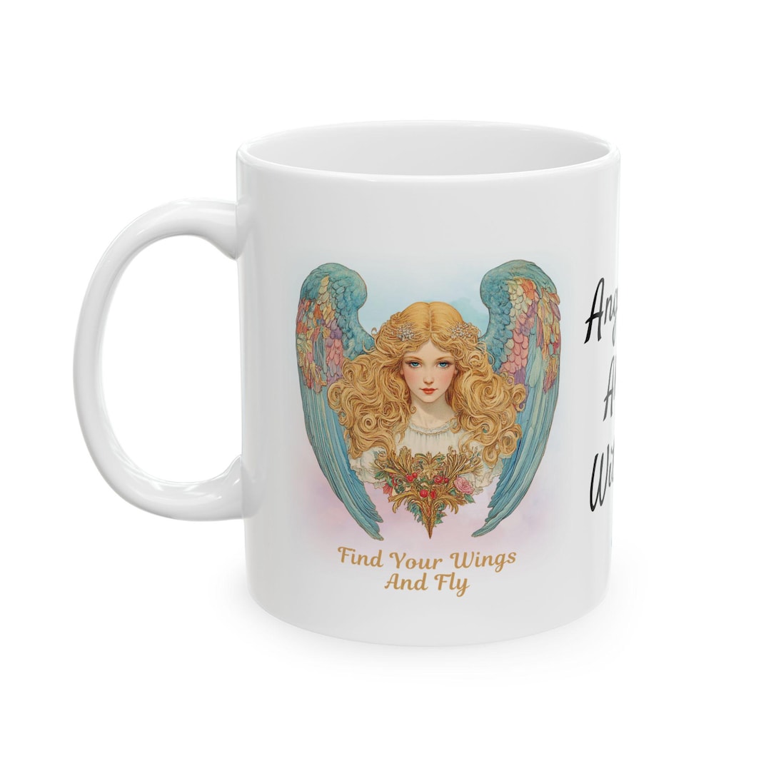 Angel Wings Ceramic Mug, Religious Coffee Mug, Guardian Angel Tea Cup ...