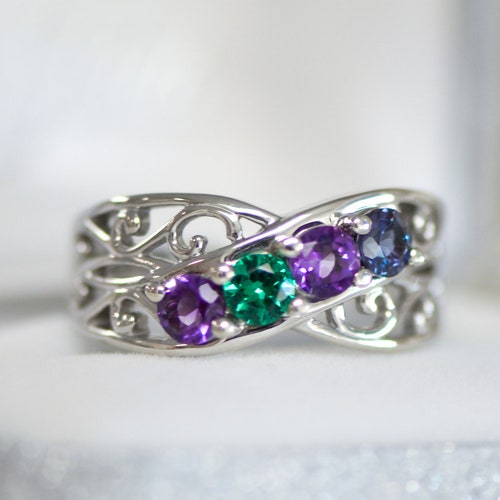 Infinity Style Diagonal Birthstone Mother's Ring With 1 2 | Etsy