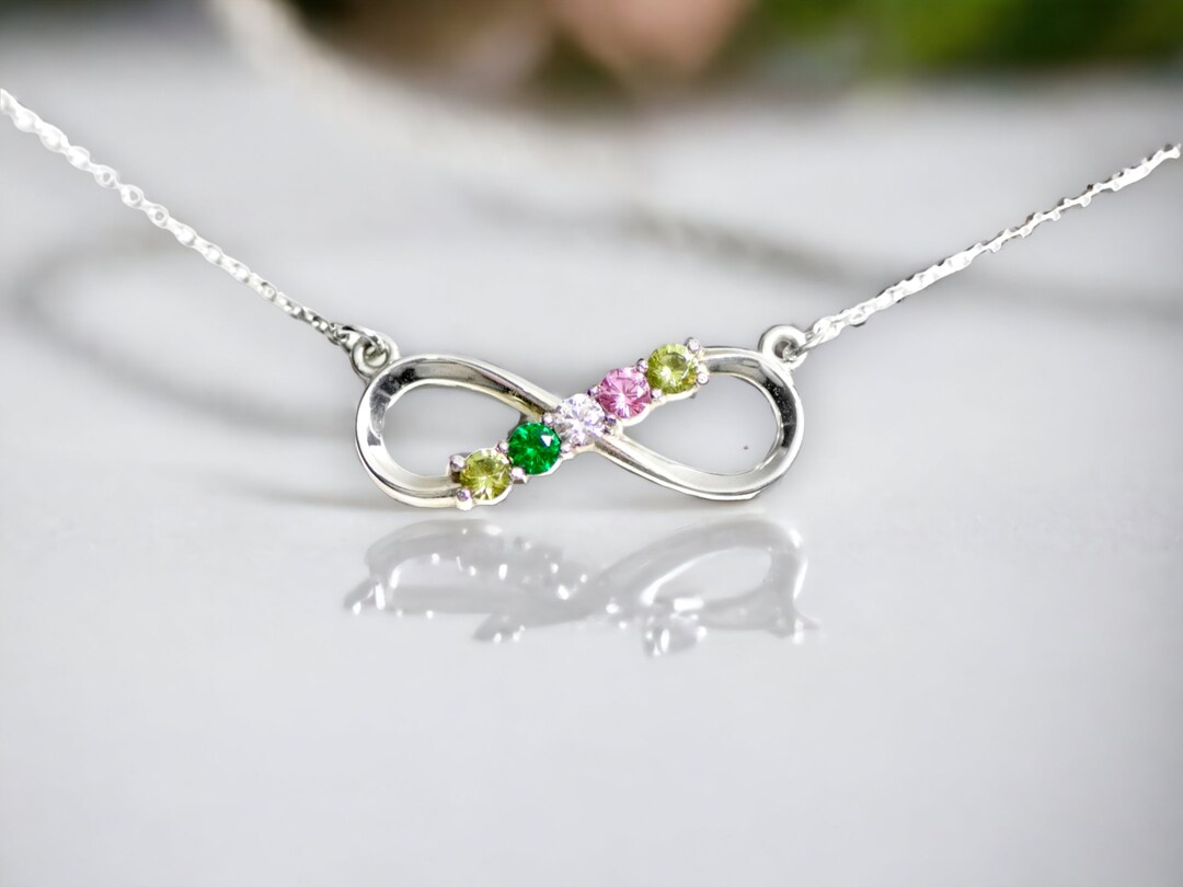 Infinity Birthstone Pendant Necklace With 1 2 3 4 or 5 Stones and Chain ...