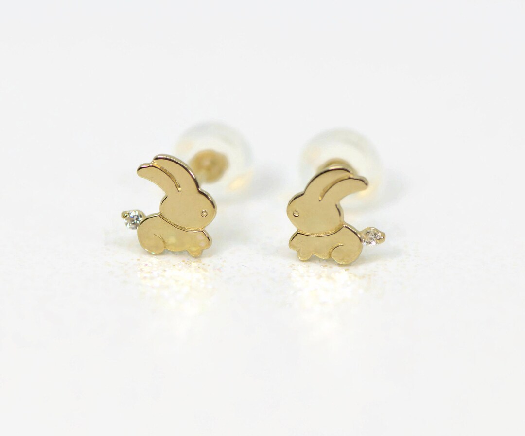 14k Yellow Gold Solid Bunny Rabbit With Small Cubic Zirconia - Etsy