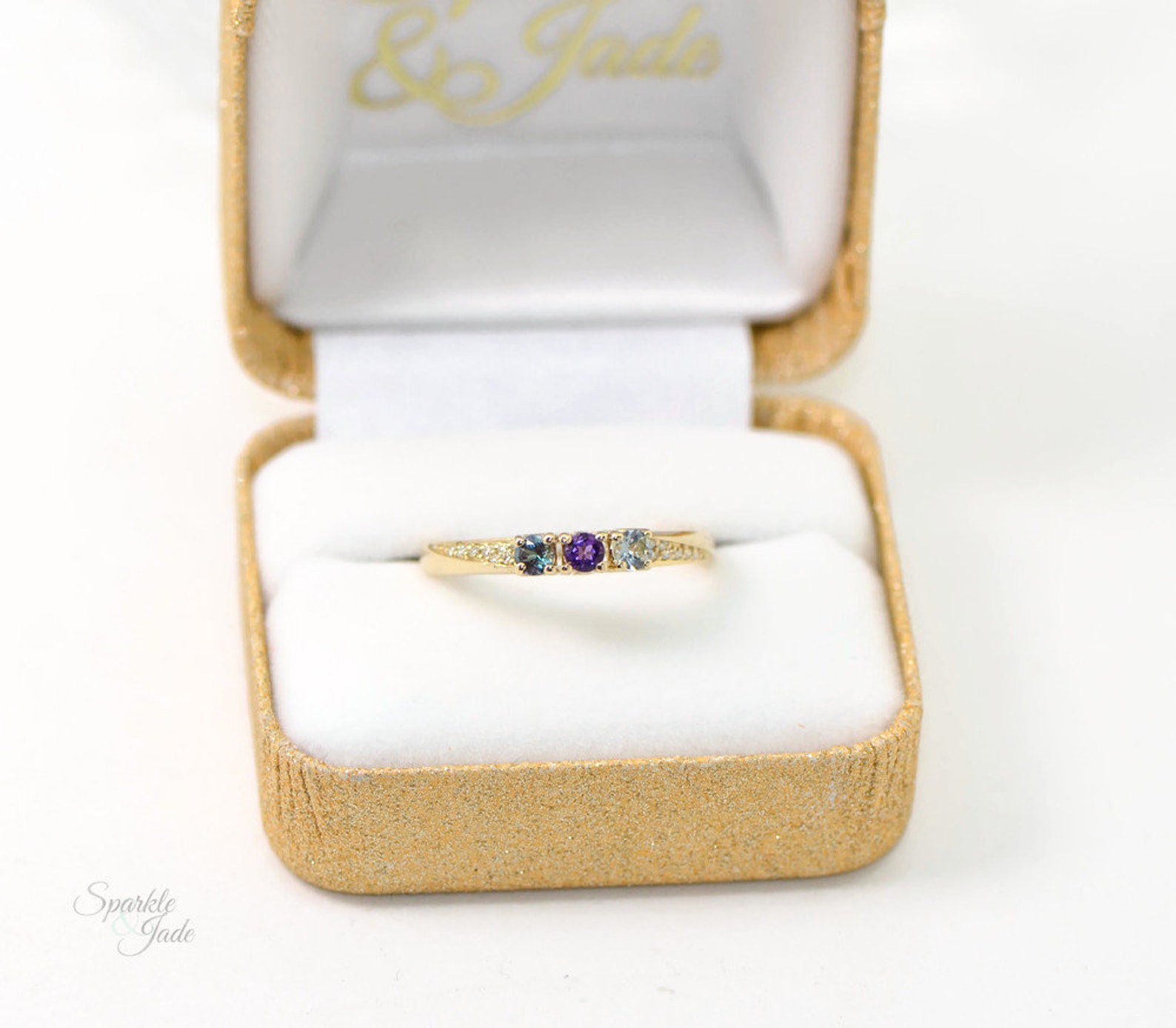 14k White or Yellow Gold Solid Personalized Family Birthstone Genuine ...