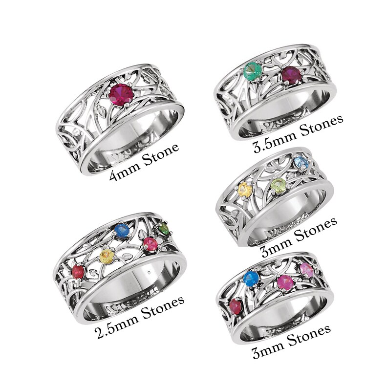 Wide Floral Openwork Mother's Family Ring With up to 5 - Etsy