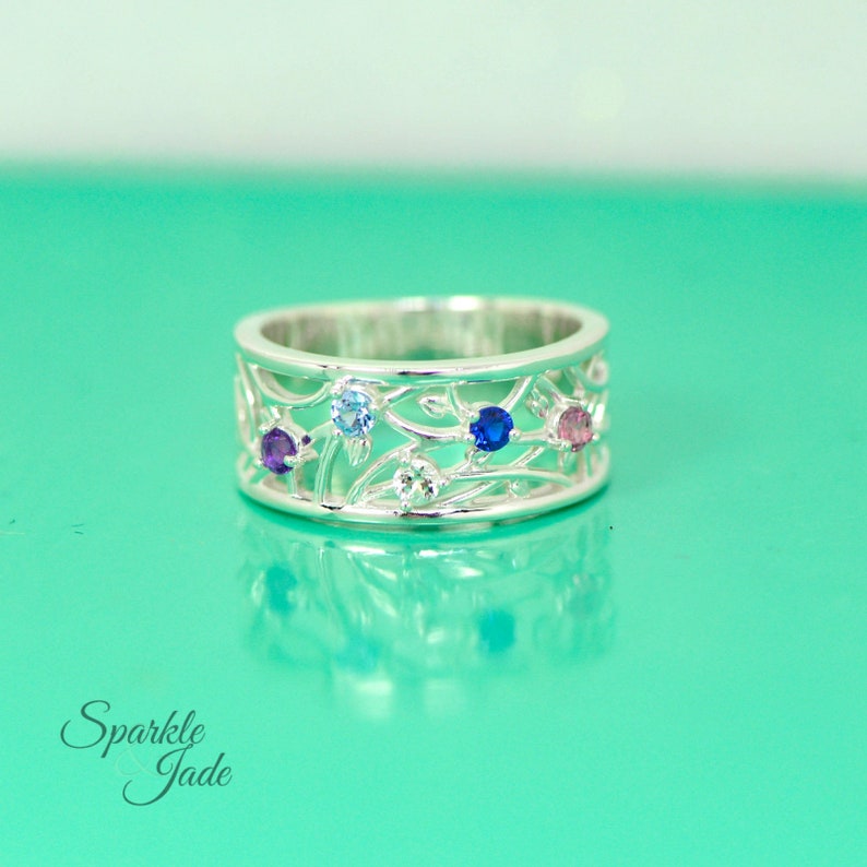Wide Floral Openwork Mother's Family Ring With up to 5 - Etsy