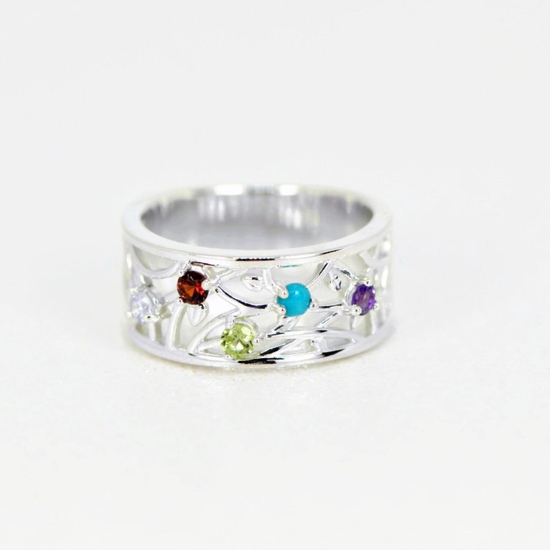 Wide Floral Openwork Mother's Family Ring With up to 5 - Etsy