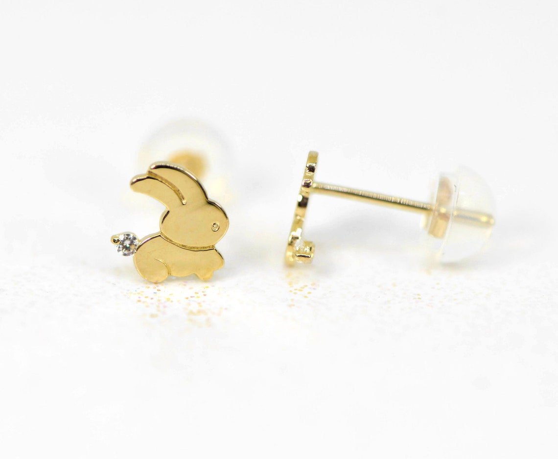 14k Yellow Gold Solid Bunny Rabbit With Small Cubic Zirconia - Etsy