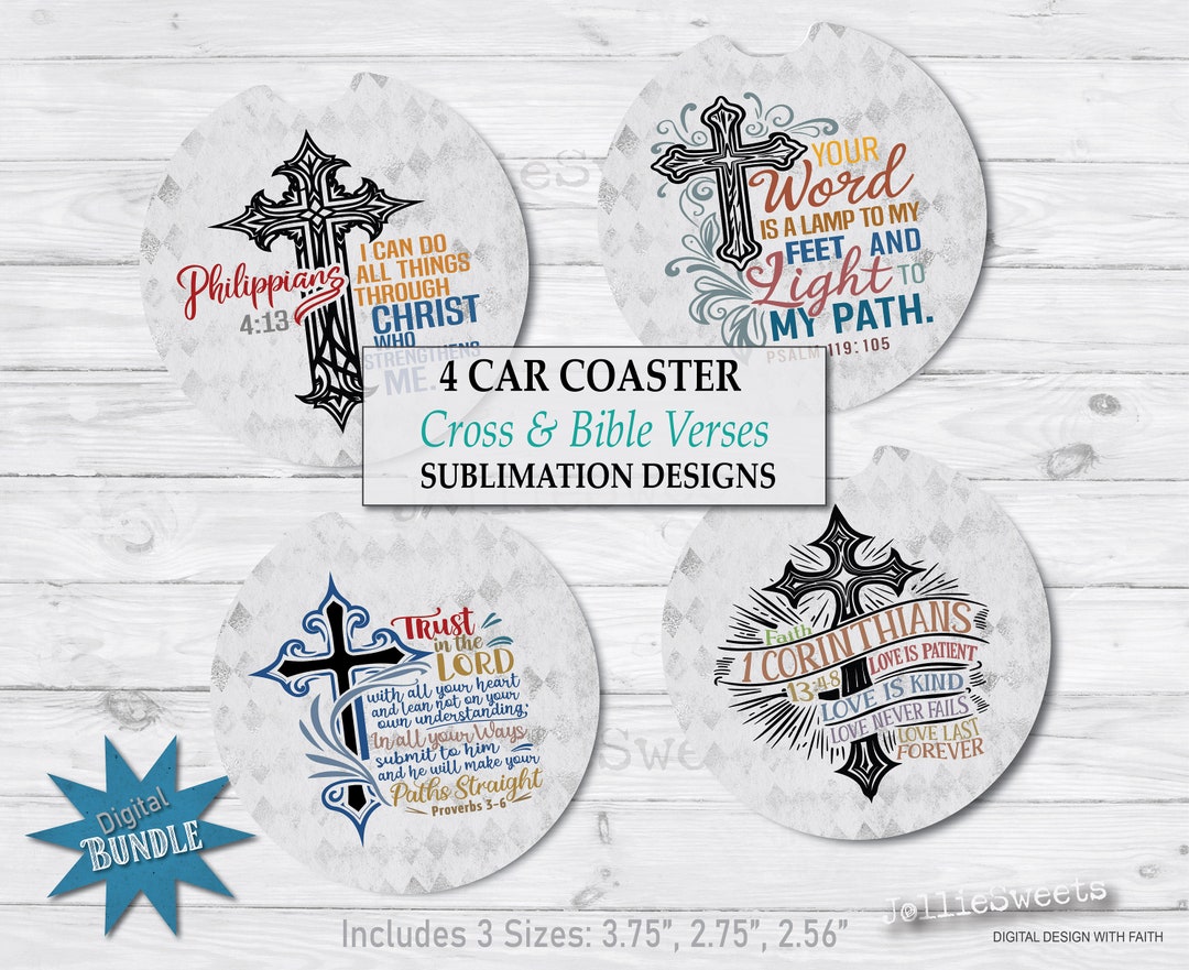 Bible Verse Car Coasters, Cross Popular Scriptures, CAR Coaster Digital ...