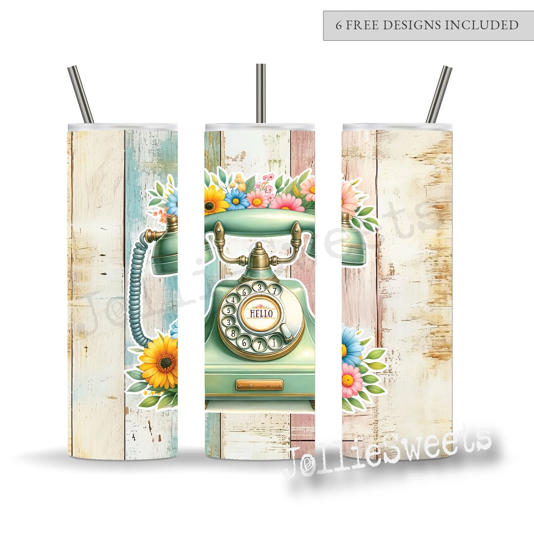 Retro Hello Telephone 20 Oz Skinny Tumbler Wrap, Sublimation Design ...
