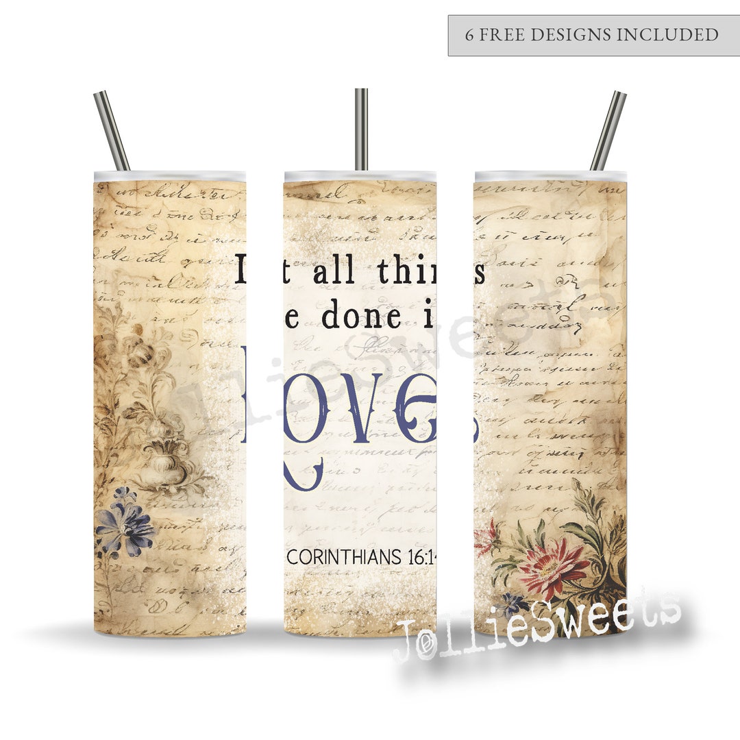 Love Bible Verse 20 Oz Skinny Tumbler Wrap, Faith Sublimation Design ...