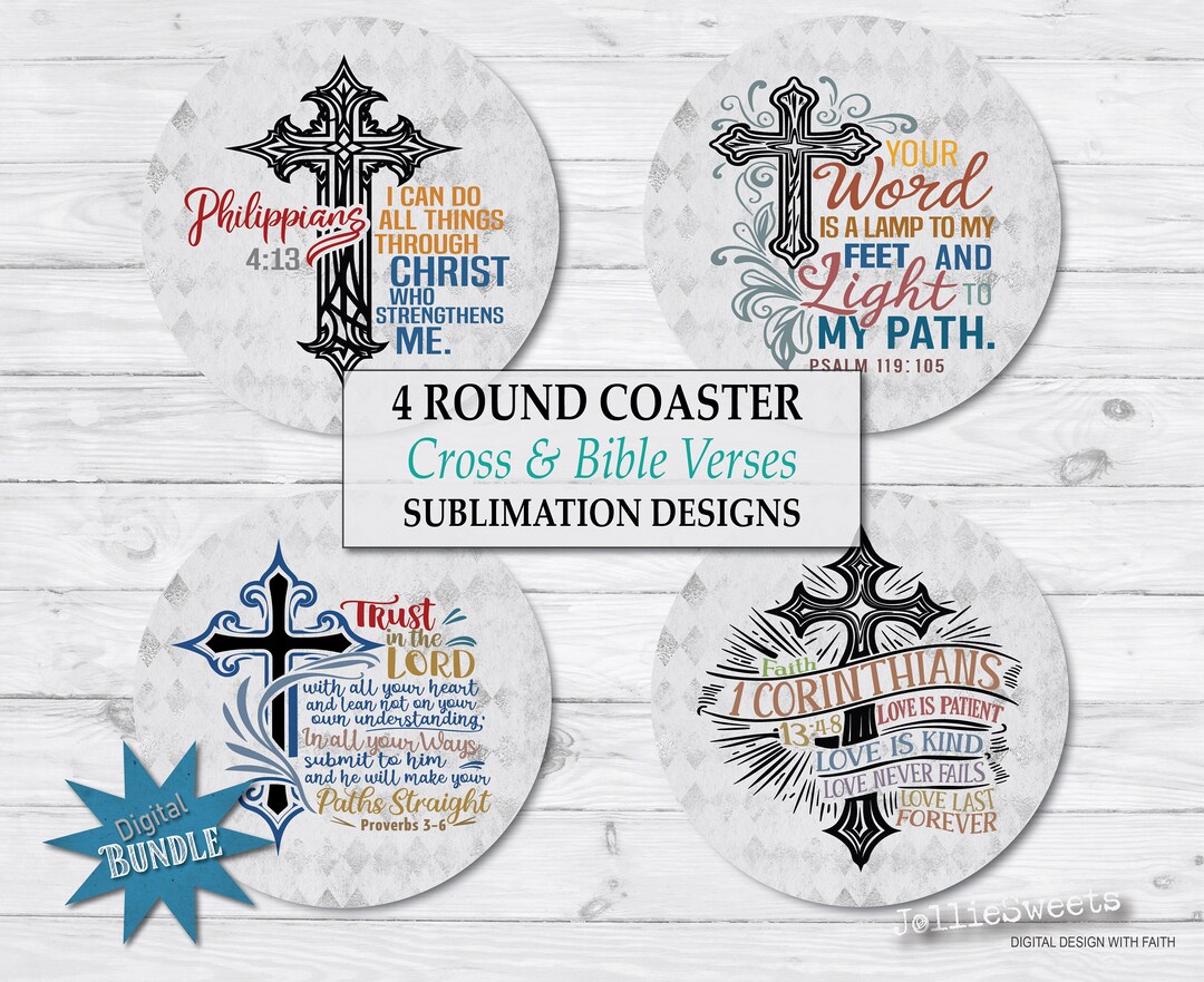 Bible Verse Round Coasters, Cross Popular Scriptures, Digital PNG File ...