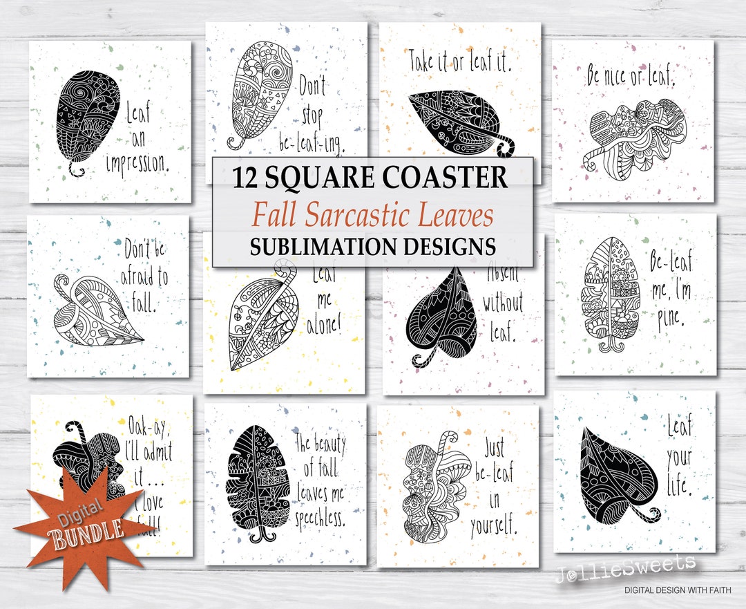 Fall Leaf Puns Coasters, Humor Quotes Square Images, Square Coaster PNG ...