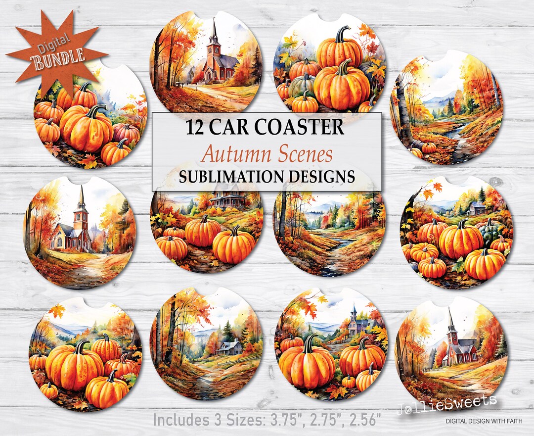 Fall Car Coaster, Autumn Scene Images Car Coaster, PNG Printable ...