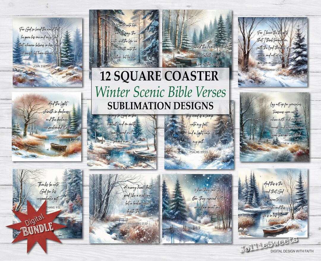 Winter Mountain Bible Verse Coaster PNG: Square Sublimation (digital ...